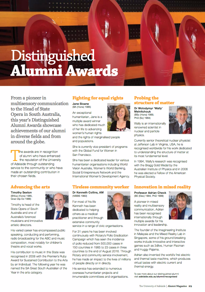 Adrian Cheok on University of Adelaide Alumni Magazine Lumen – Mixed ...